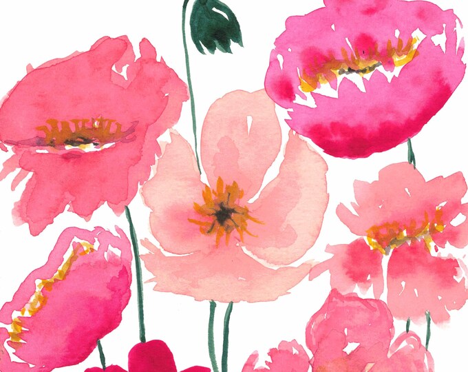 Pretty Poppies Print, Watercolor Print, Pink Poppies, Wall Hanging ...