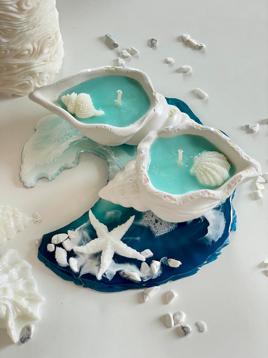 Small Seashell Candle - Handmade Eco Resin Coastal Decor - Etsy