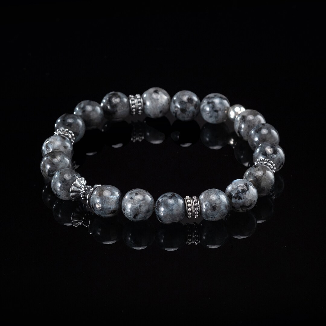 Gray Spectrolite Beads Bracelet for Men – 925 Sterling Silver Pieces ...