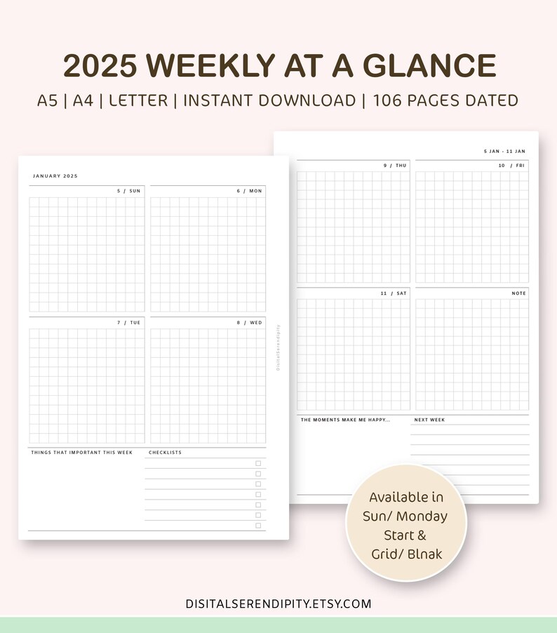 2025 Weekly Planner Printable: A4/a5/letter Sizes (digital Download) - Etsy