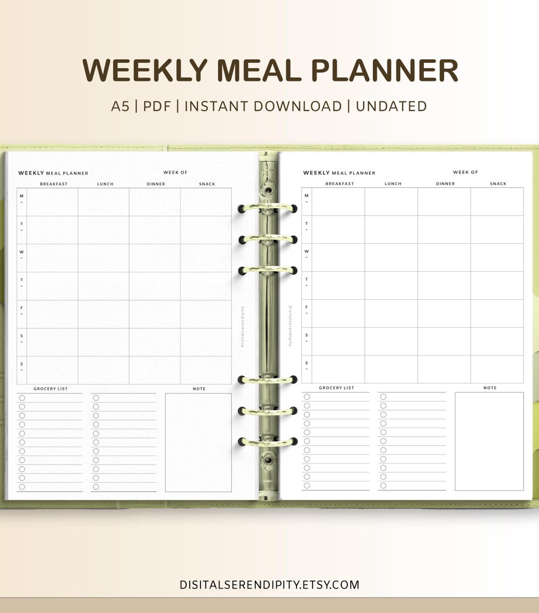 Weekly Meal Planner/ A5 Printable Template/ Instant Download/ Food ...