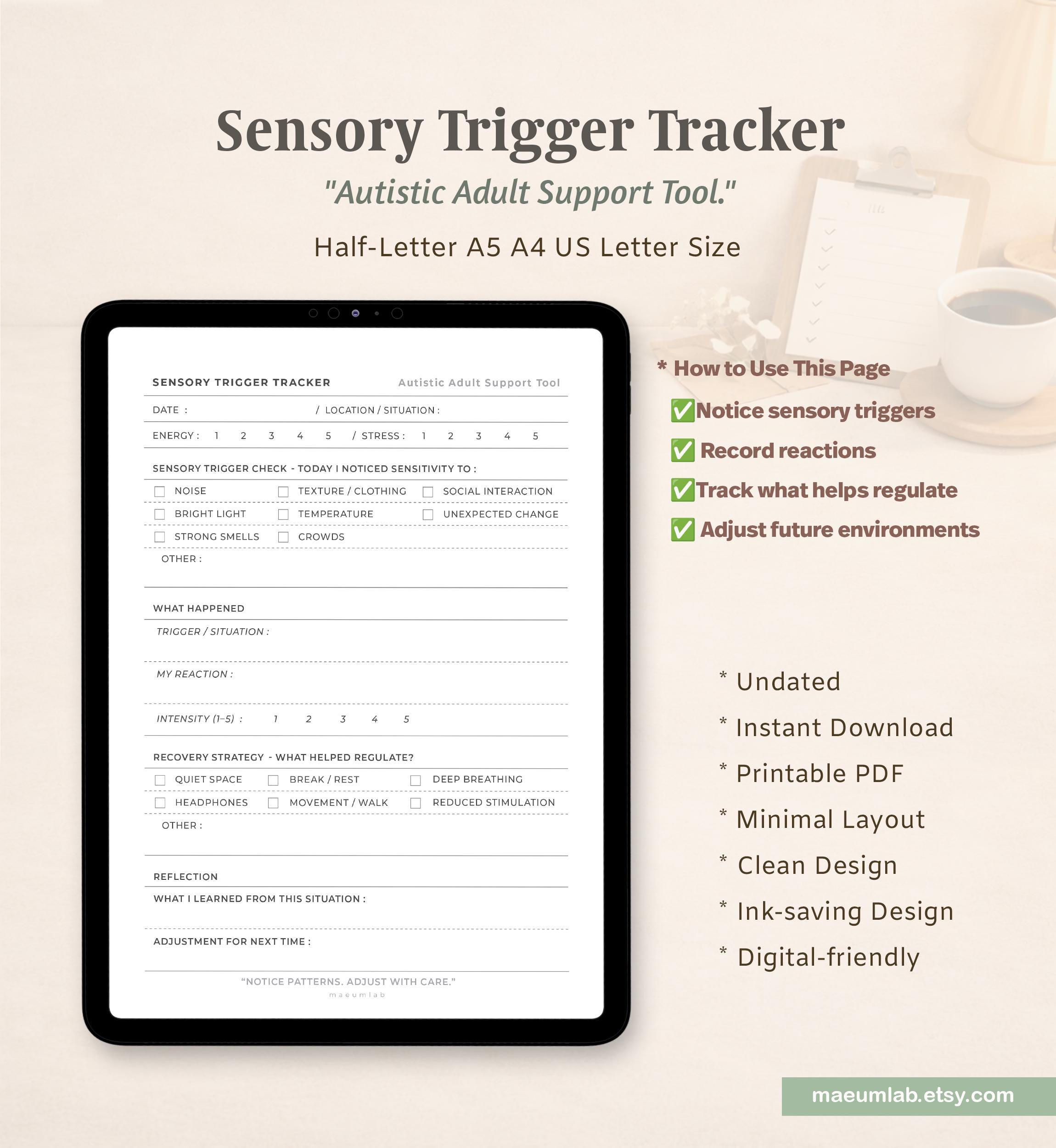 Sensory Trigger Tracker Printable A5 | Autism Sensory Log ...