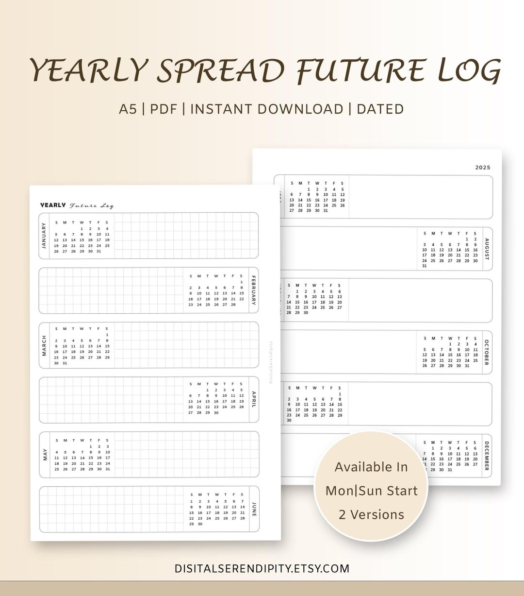 2025 Printable Yearly Spread Planner/year at a Glance/yearly Future Log ...