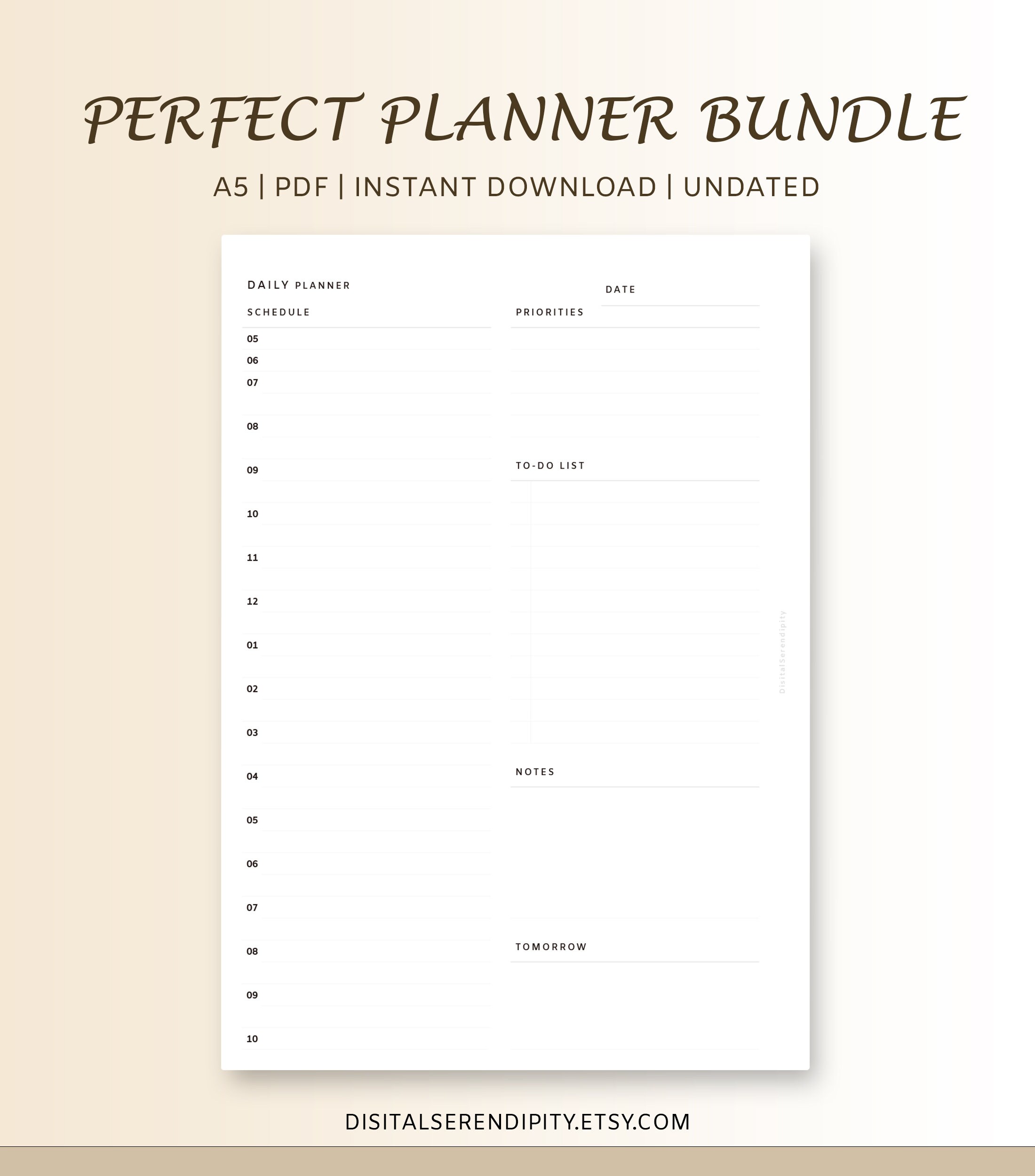 A5 Perfect Planner Bundle/ Printable Pdf Template/ Undated Refill ...