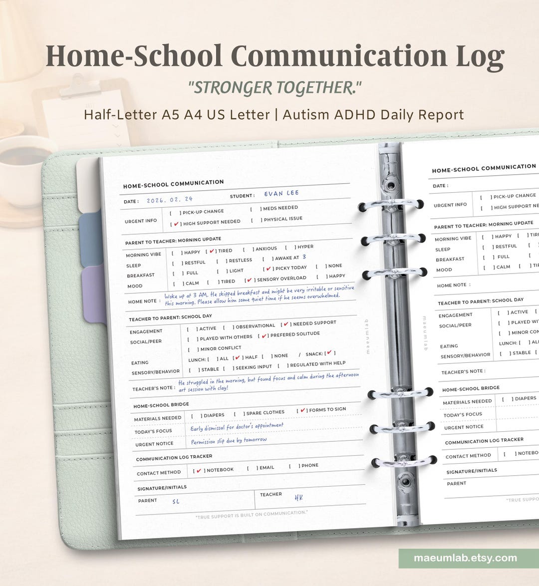 Home School Communication Log, Autism ADHD Daily Report, IEP Goal ...