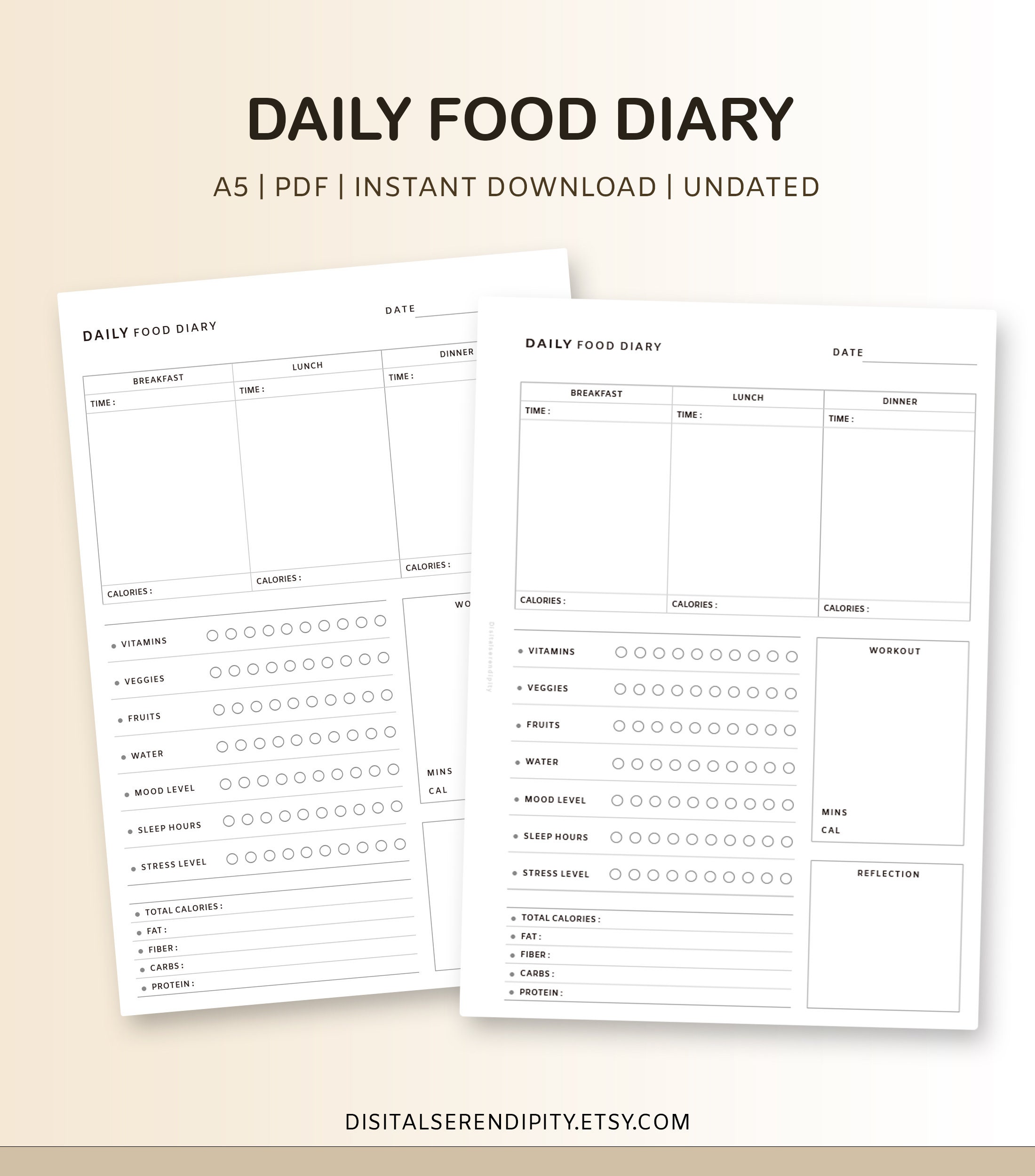 A5 Printable Digital Food Diary/ Daily Food Template, Meal Planner ...