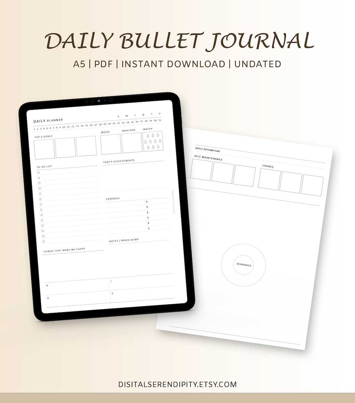 Daily Printable Bullet Journal Layout/ Undated Organized Planner/day on ...