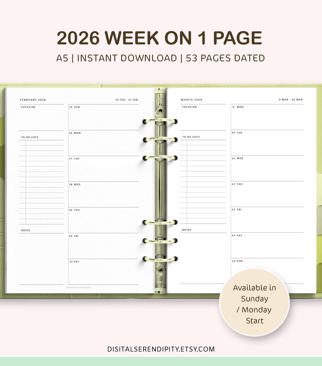 2026 Minimal Weekly Planner Printable: A5 (PDF, Instant Download) - Etsy