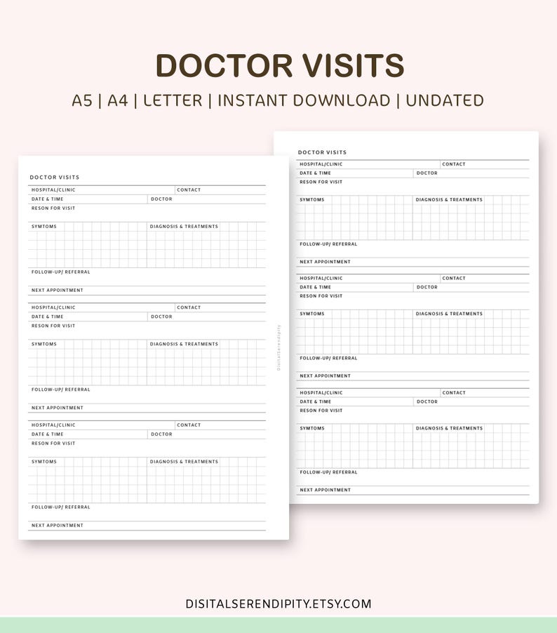 Doctor Visits Template/ A5 Printable Planner Insert/ Medical ...