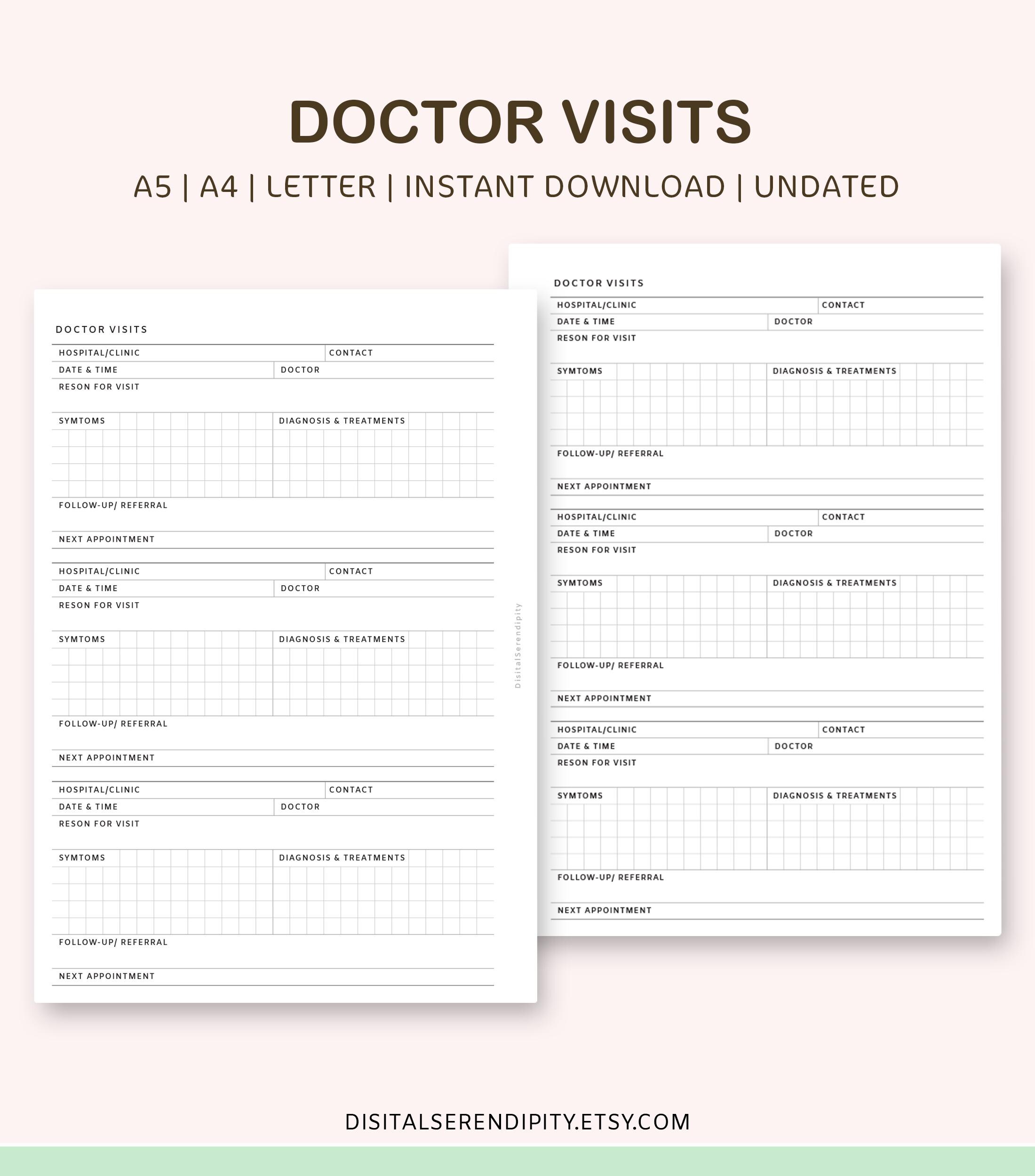 Doctor Visits Template/ A5 Printable Planner Insert/ Medical ...