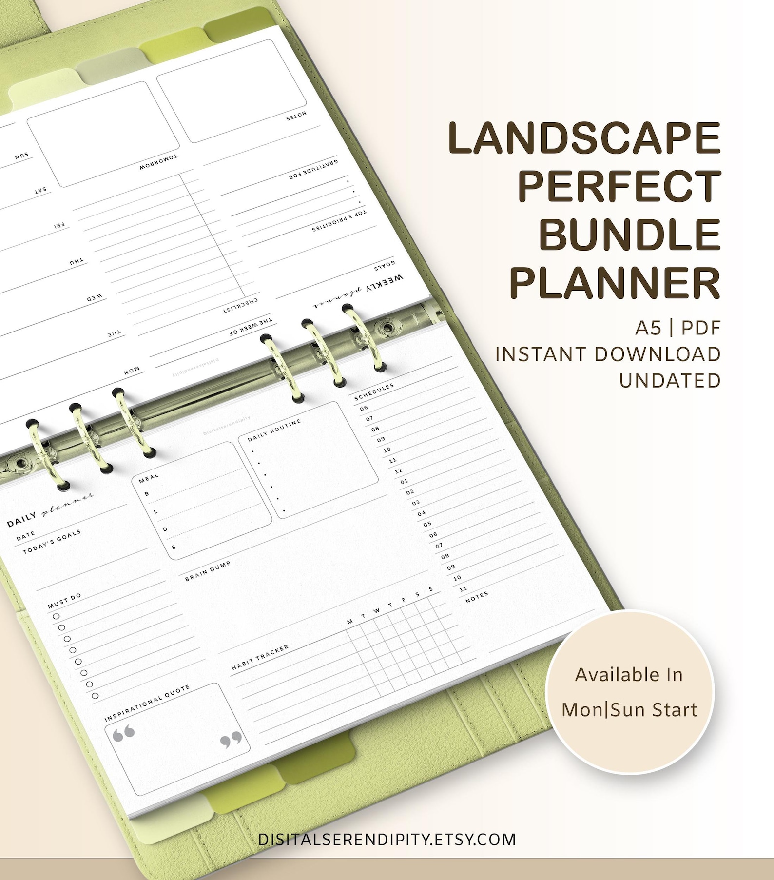 Essential Daily Weekly Monthly A5 Printable Planner Template| Undated ...