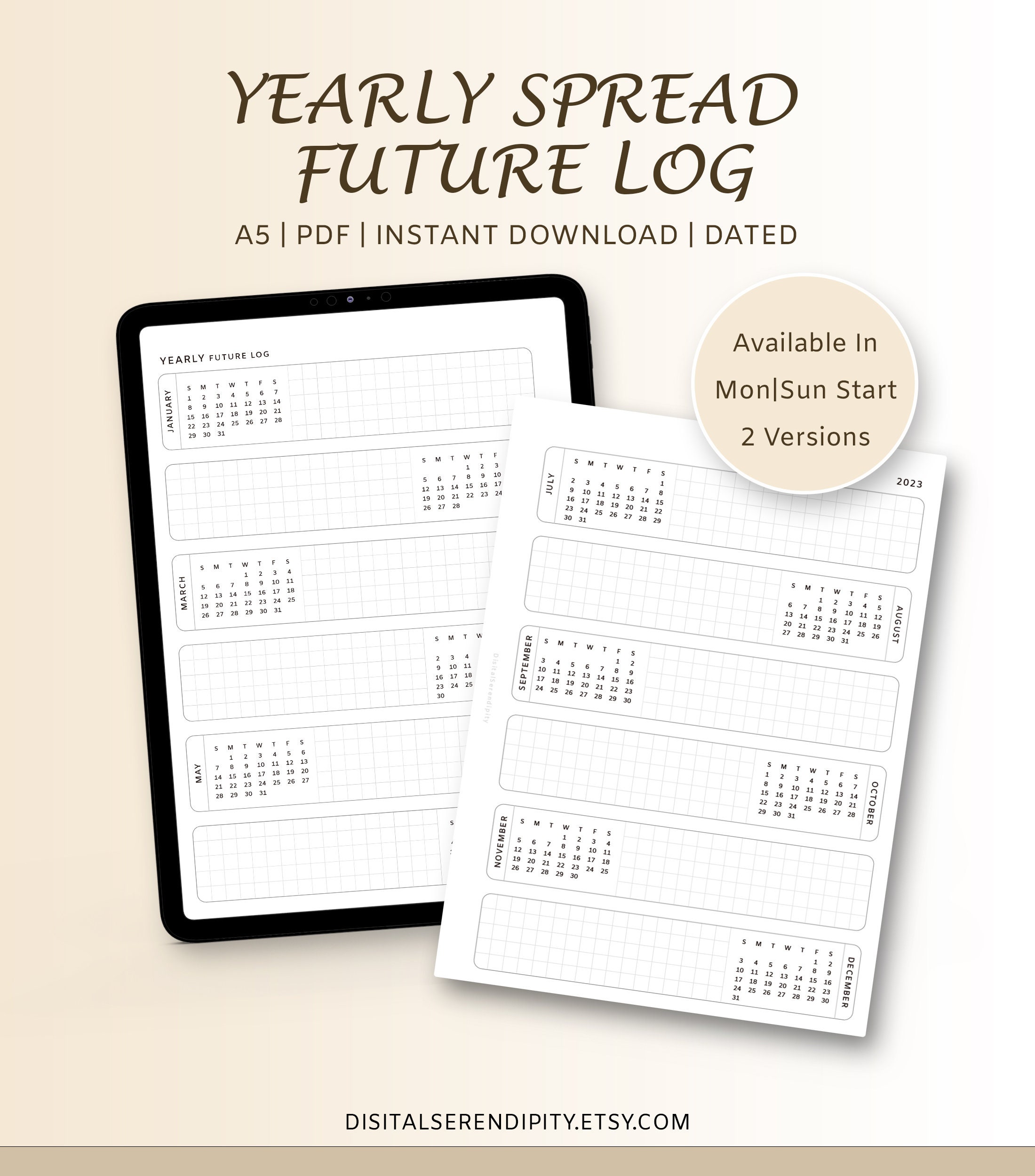 2024 Printable Yearly Spread Planner/year at a Glance/yearly Future Log/yearly Agenda/inserts ...