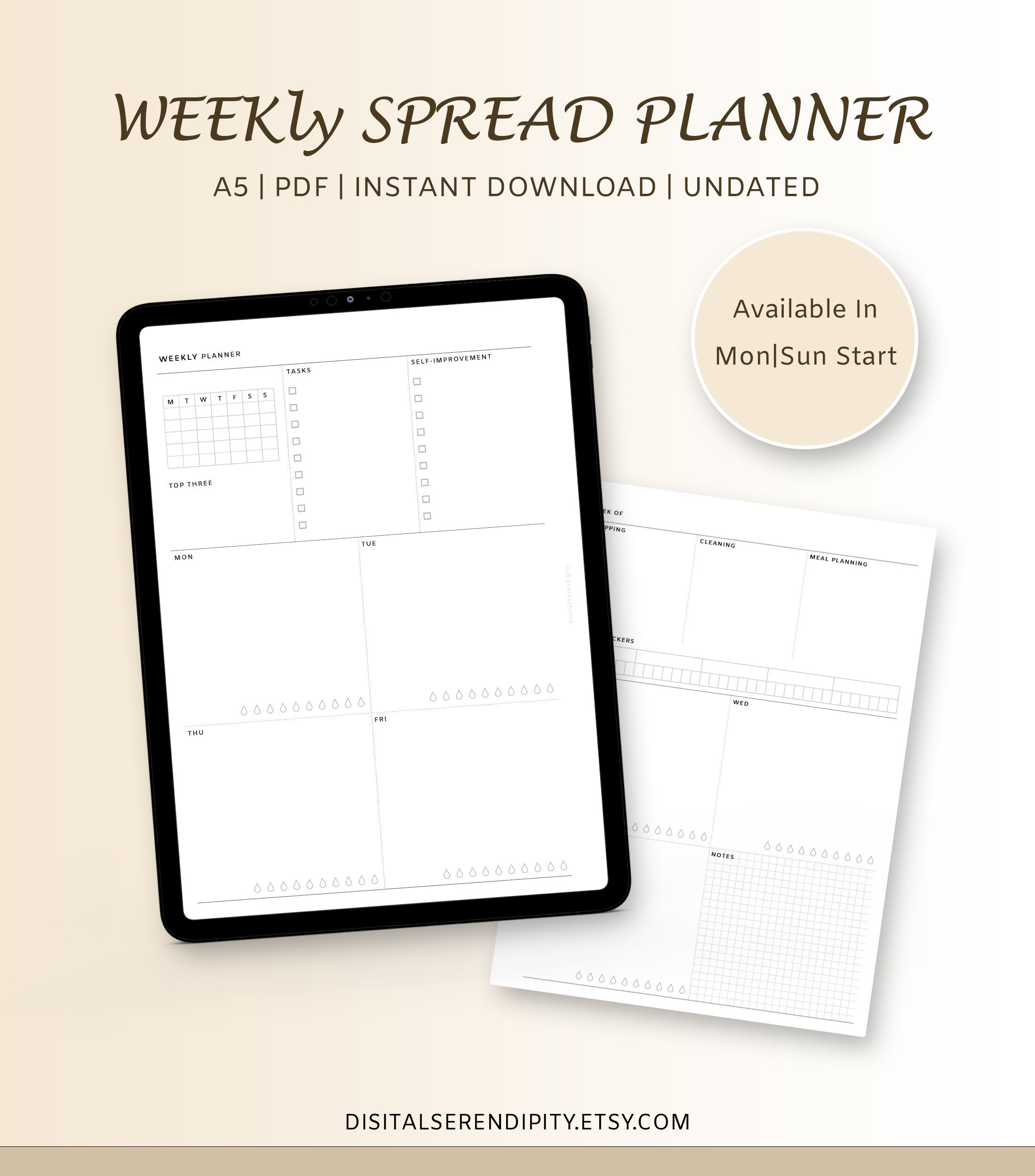 A5 Printable Weekly Spread Planner/undated Weekly Template/ - Etsy