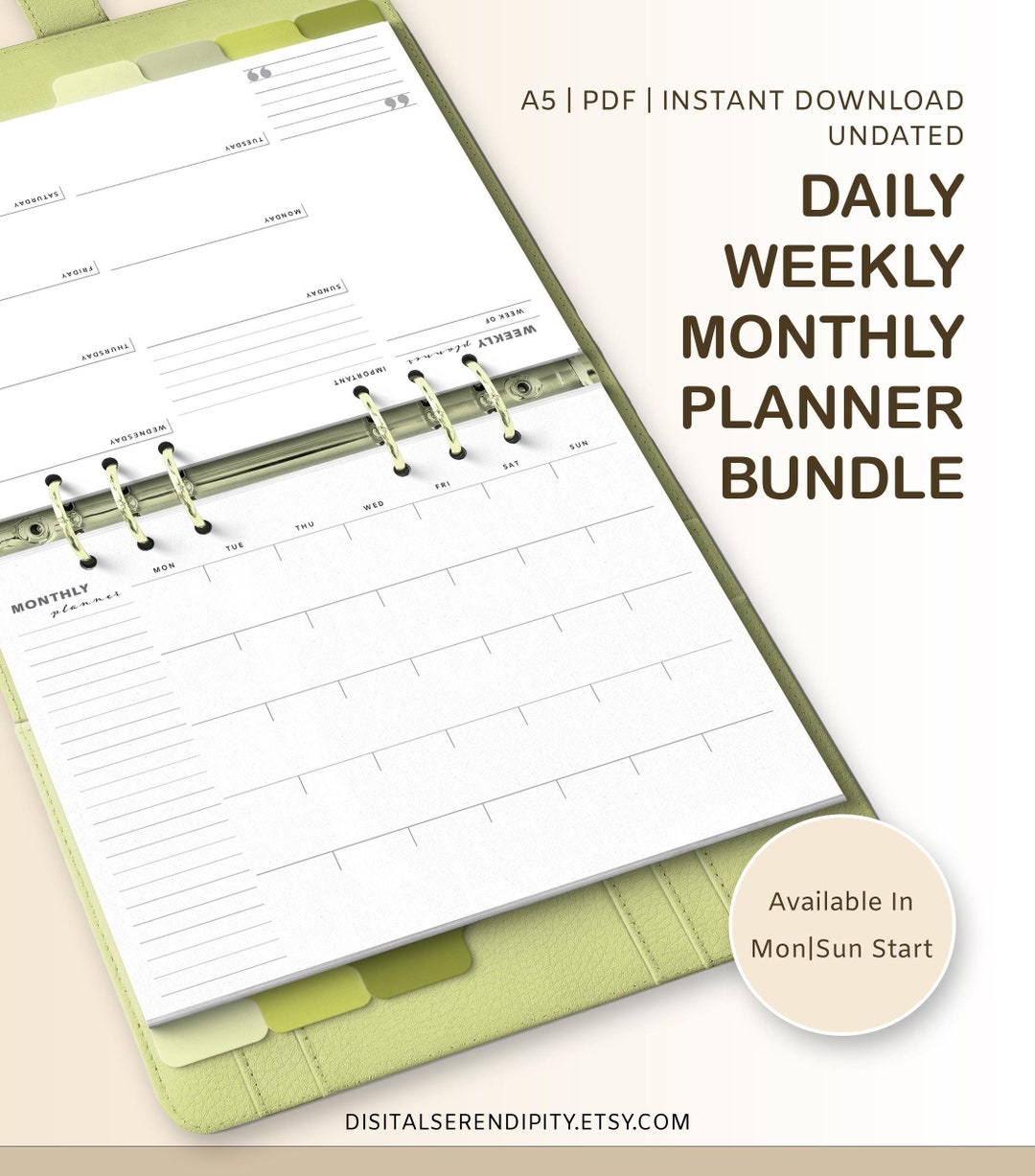 A5 Daily, Weekly, Monthly Printable Planner Bundle/pdf/undated ...