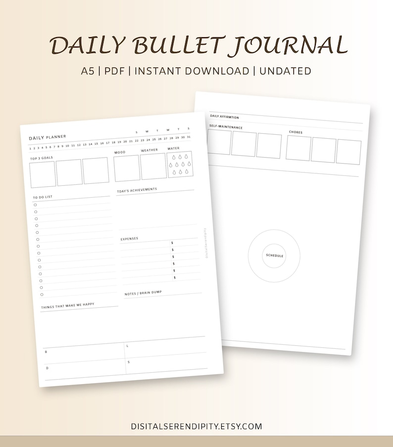 Daily Printable Bullet Journal Layout/ Undated Organized Planner/day on ...