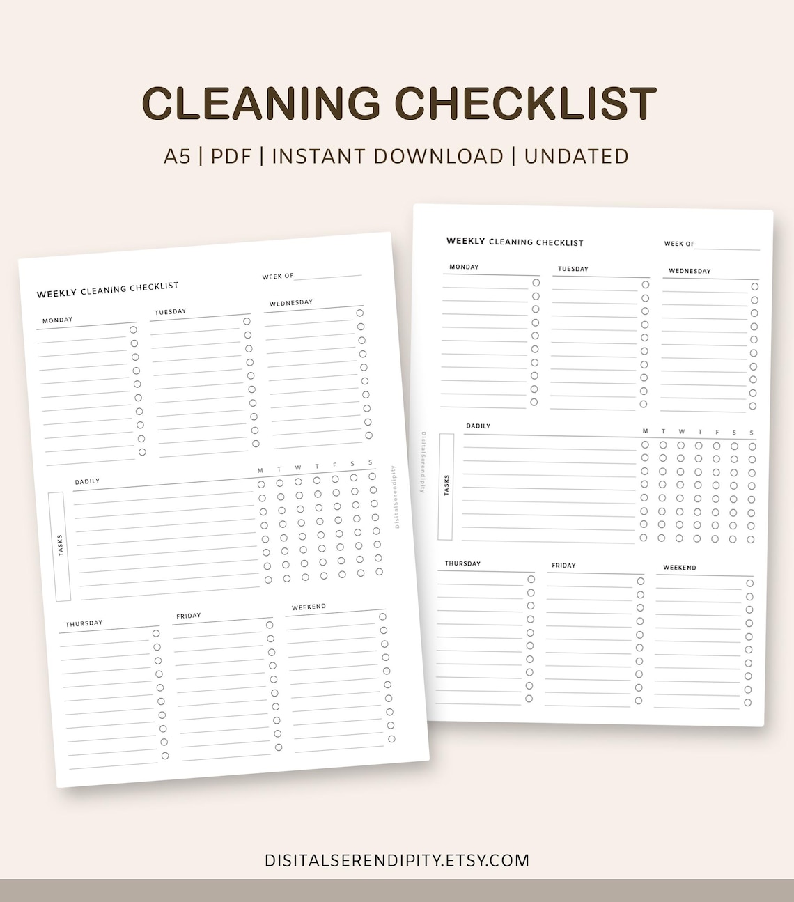 Weekly Cleaning Checklist/ A5 Printable Cleaning Schedule Planner ...