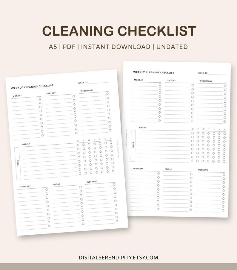 Weekly Cleaning Checklist/ A5 Printable Cleaning Schedule Planner ...
