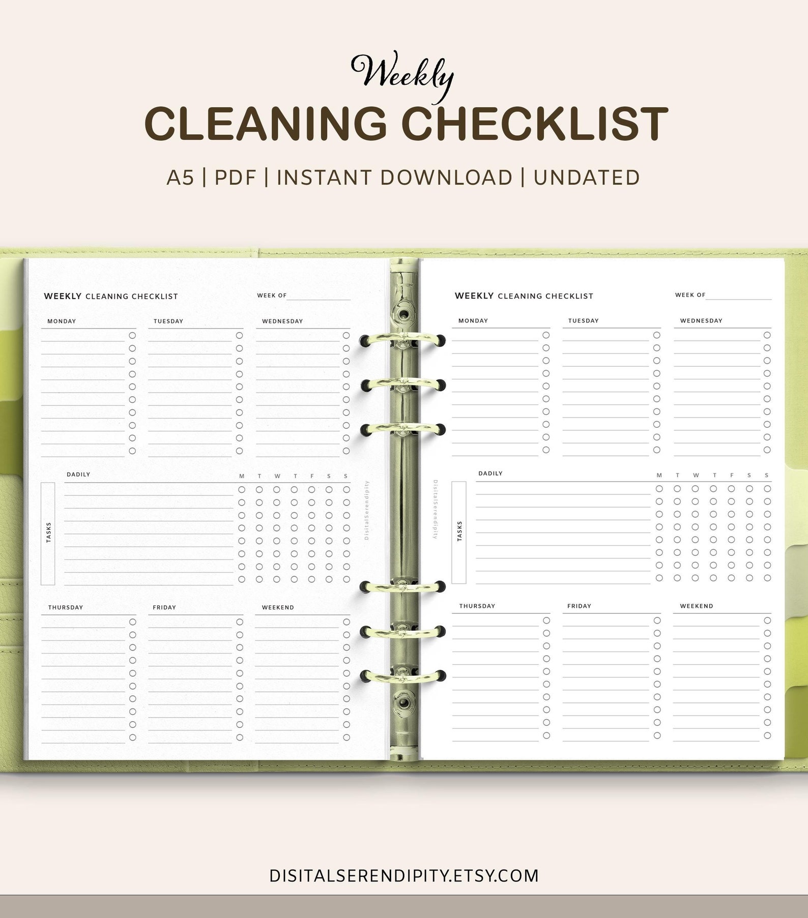 Weekly Cleaning Checklist/ A5 Printable Cleaning Schedule Planner ...