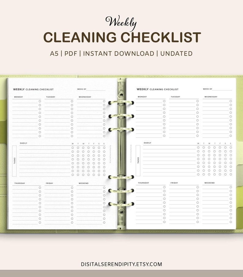 Weekly Cleaning Checklist/ A5 Printable Cleaning Schedule Planner ...