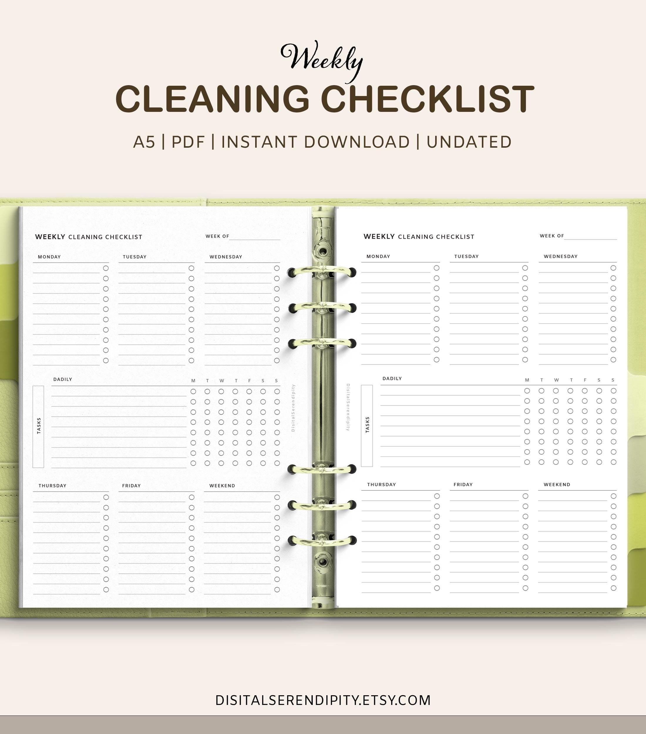 Weekly Cleaning Checklist: Printable Planner, A5 A4 Letter Size ...