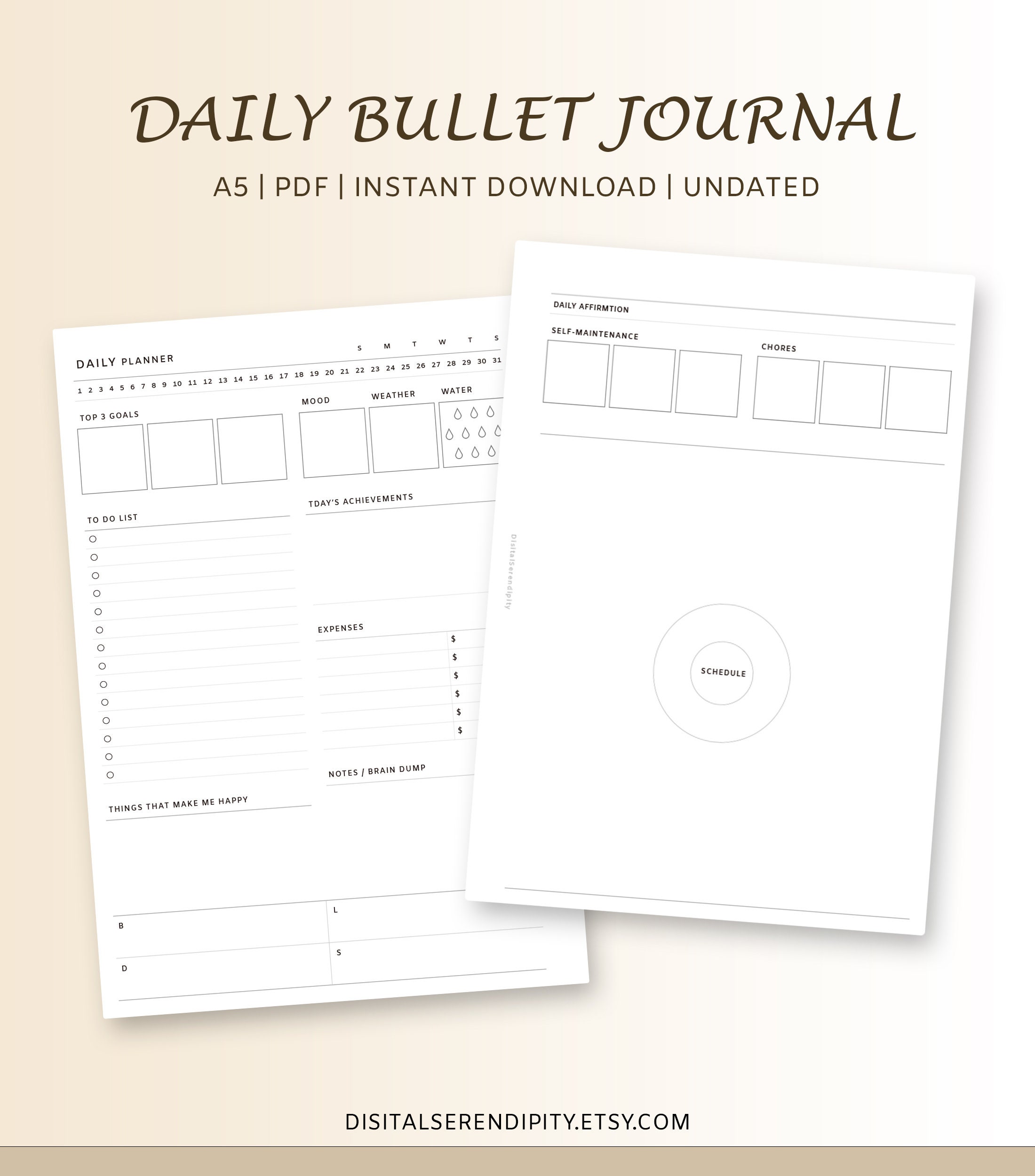 Daily Printable Bullet Journal Layout/ Undated Organized Planner/day on ...