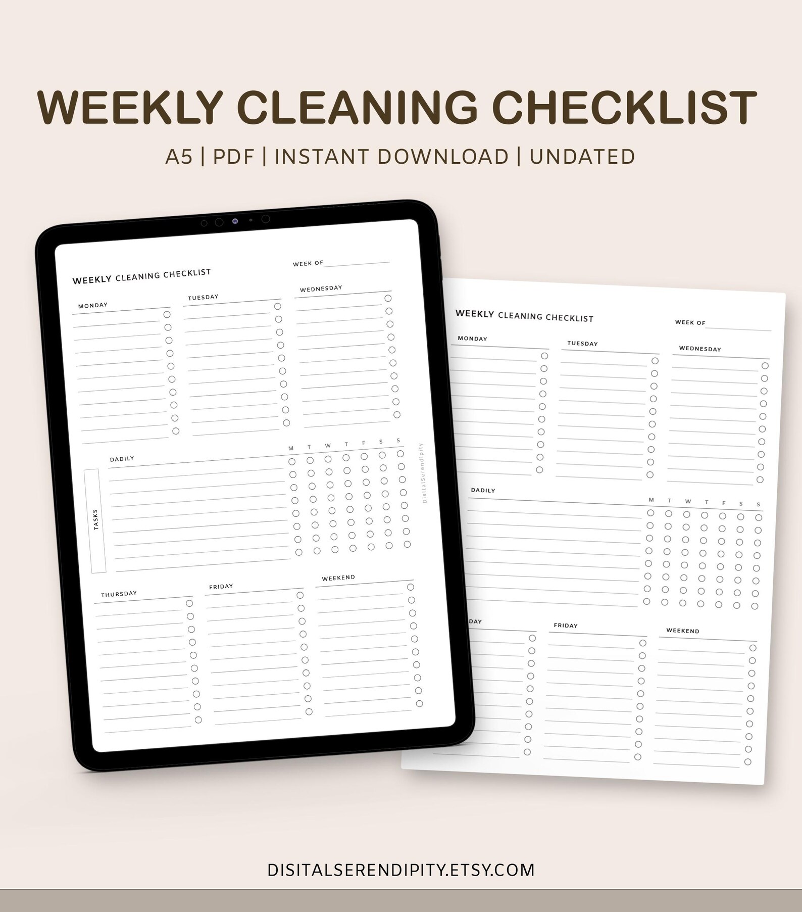 Weekly Cleaning Checklist/ A5 Printable Cleaning Schedule Planner ...