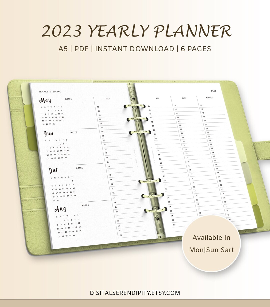 2023 Printable Yearly Planner/year at a Glance for 6 - Etsy