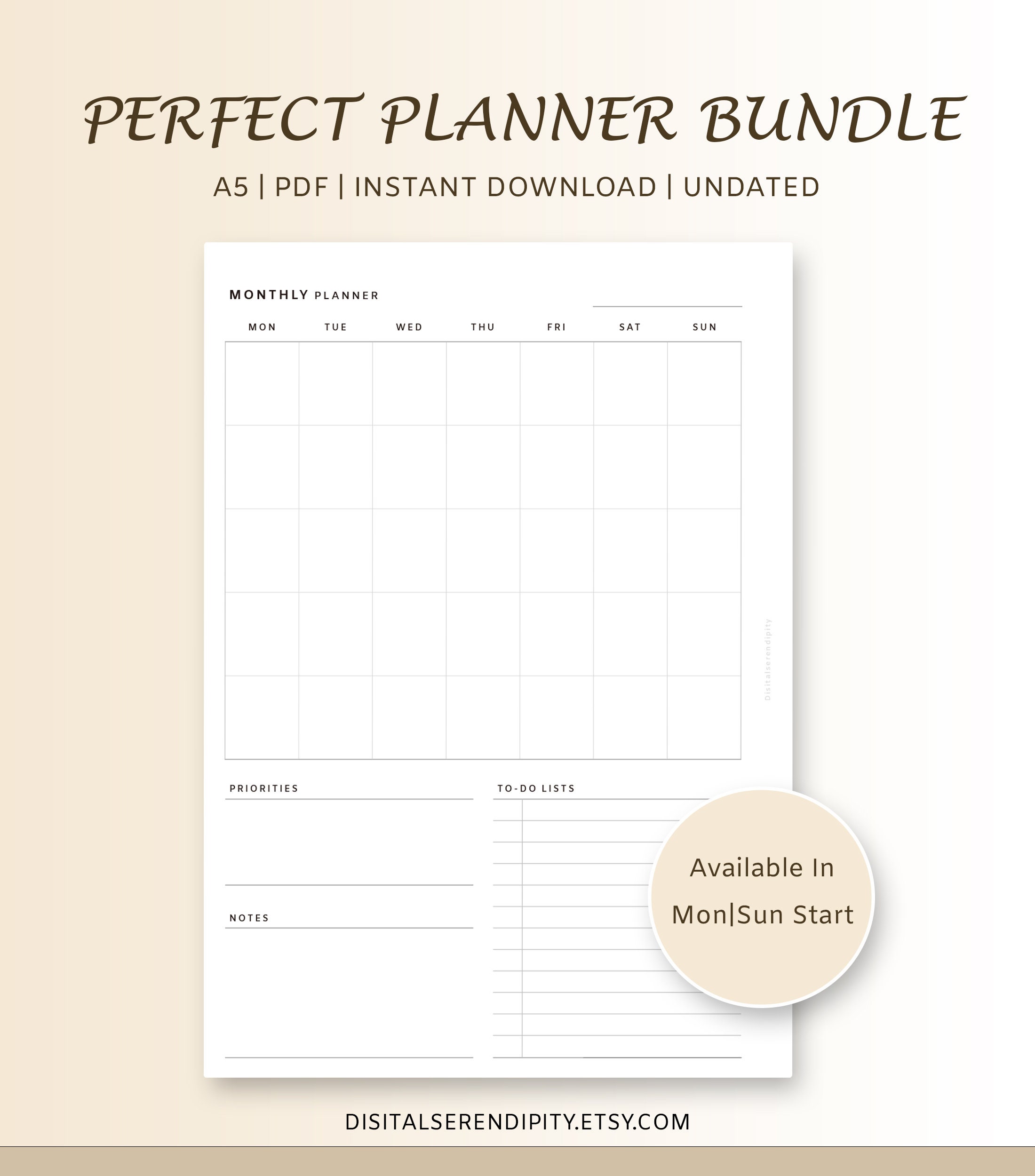 A5 Perfect Planner Bundle/ Printable Pdf Template/ Undated Refill ...