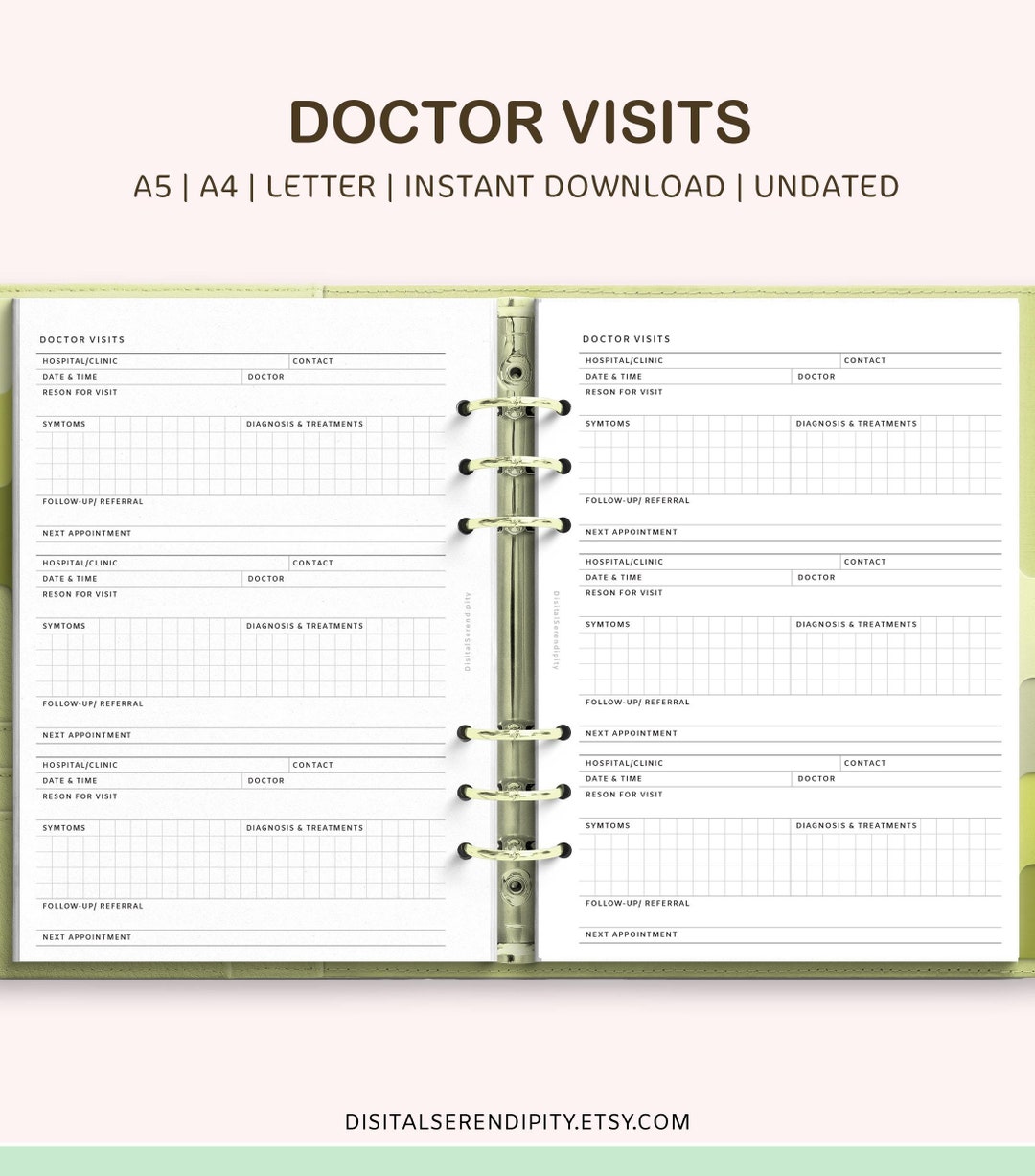 Doctor Visits Template/ A5 Printable Planner Insert/ Medical ...