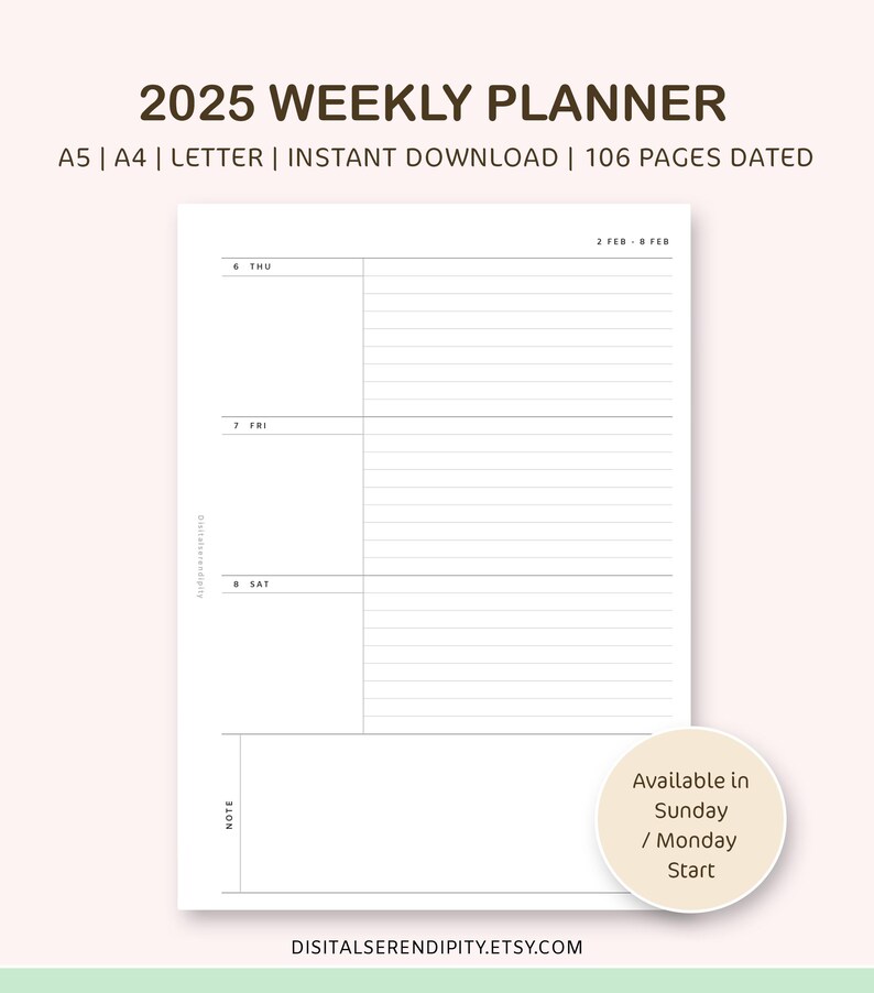 2025 Weekly Dated Printable Planner, Weekly Agenda, Template, Weekly ...