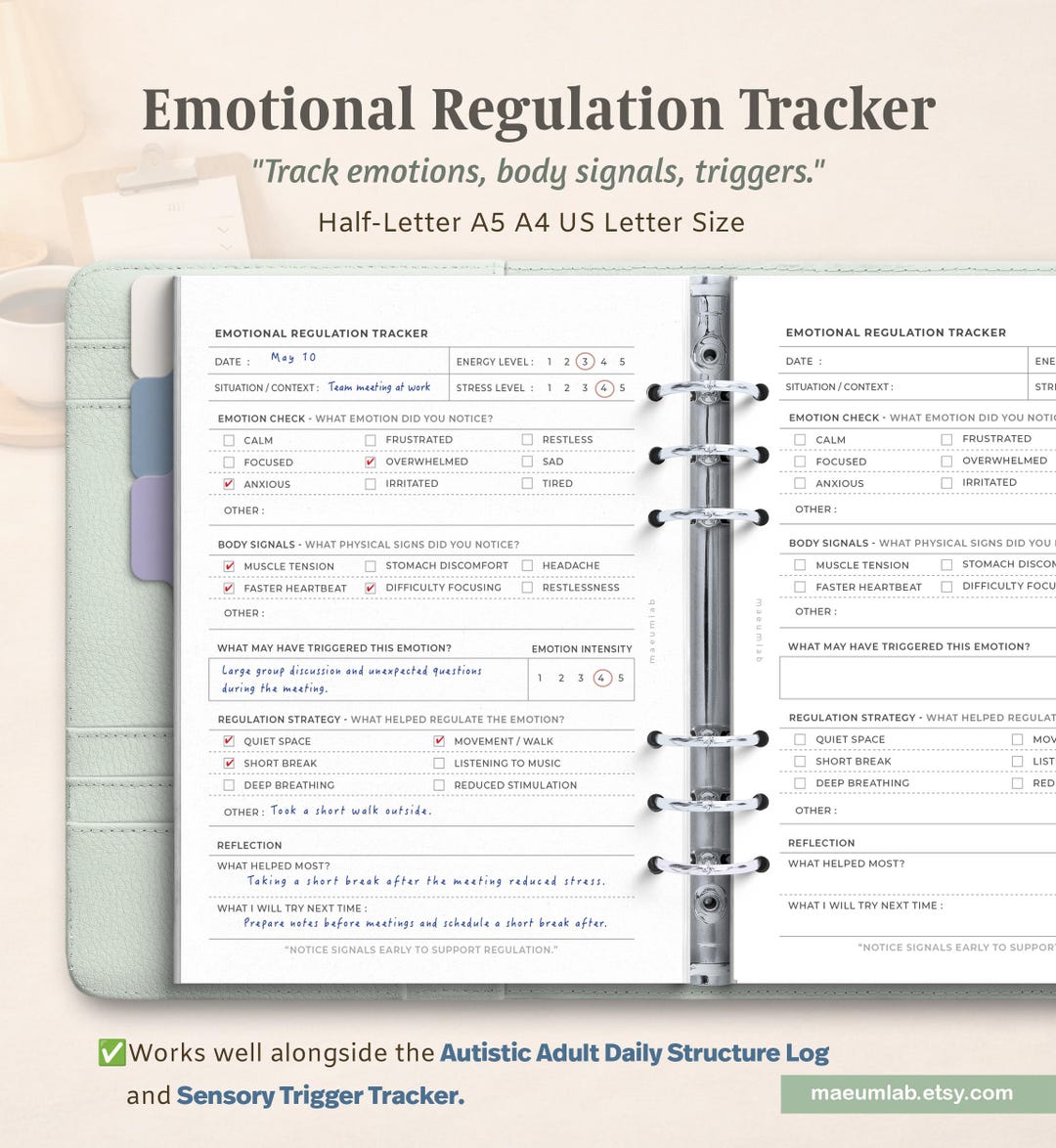 Emotional Regulation Tracker Printable | Autistic Adult Support Tool ...
