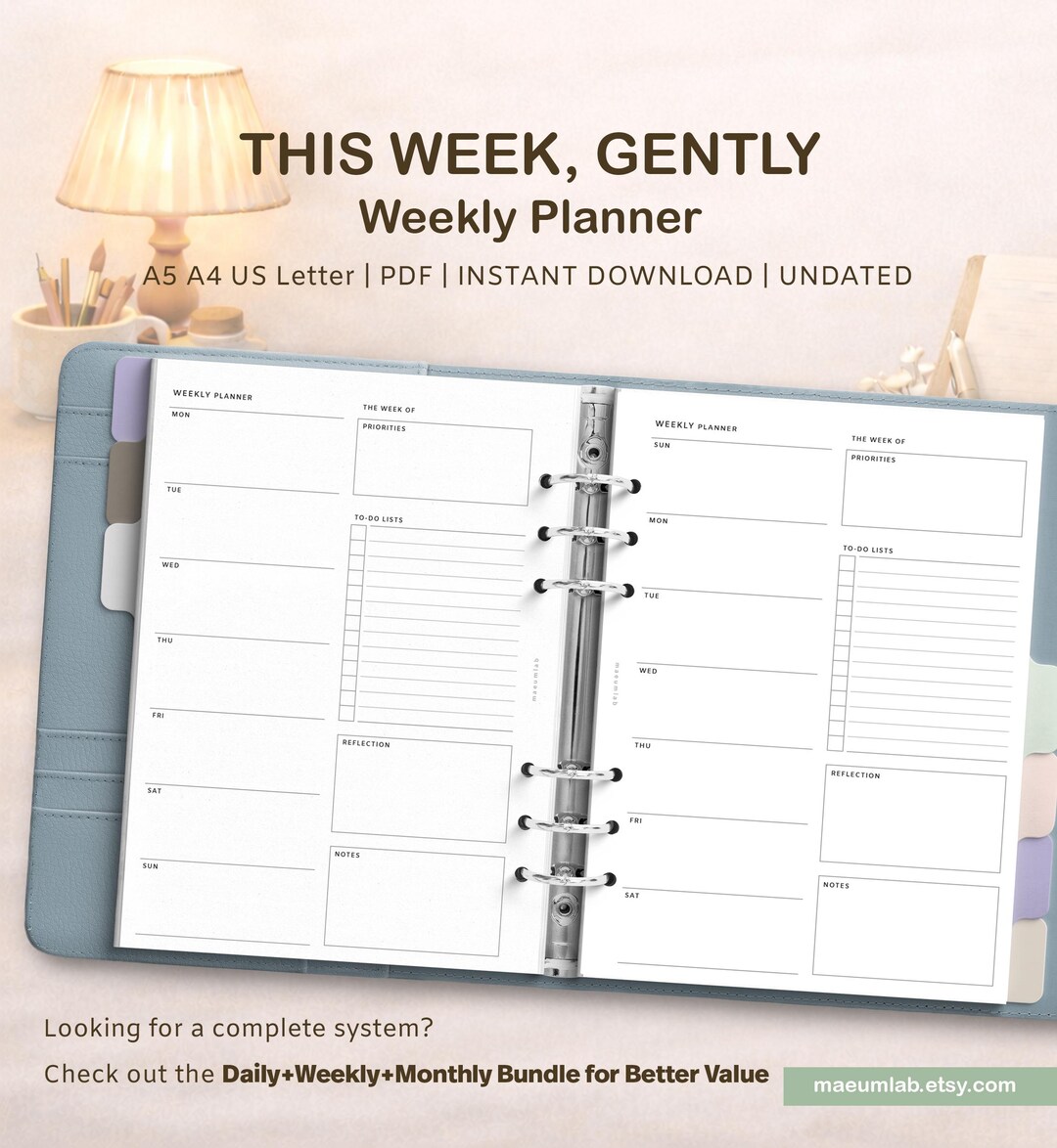 Minimal Weekly Planner Printable | ADHD Friendly, Undated (A5 A4 Letter ...