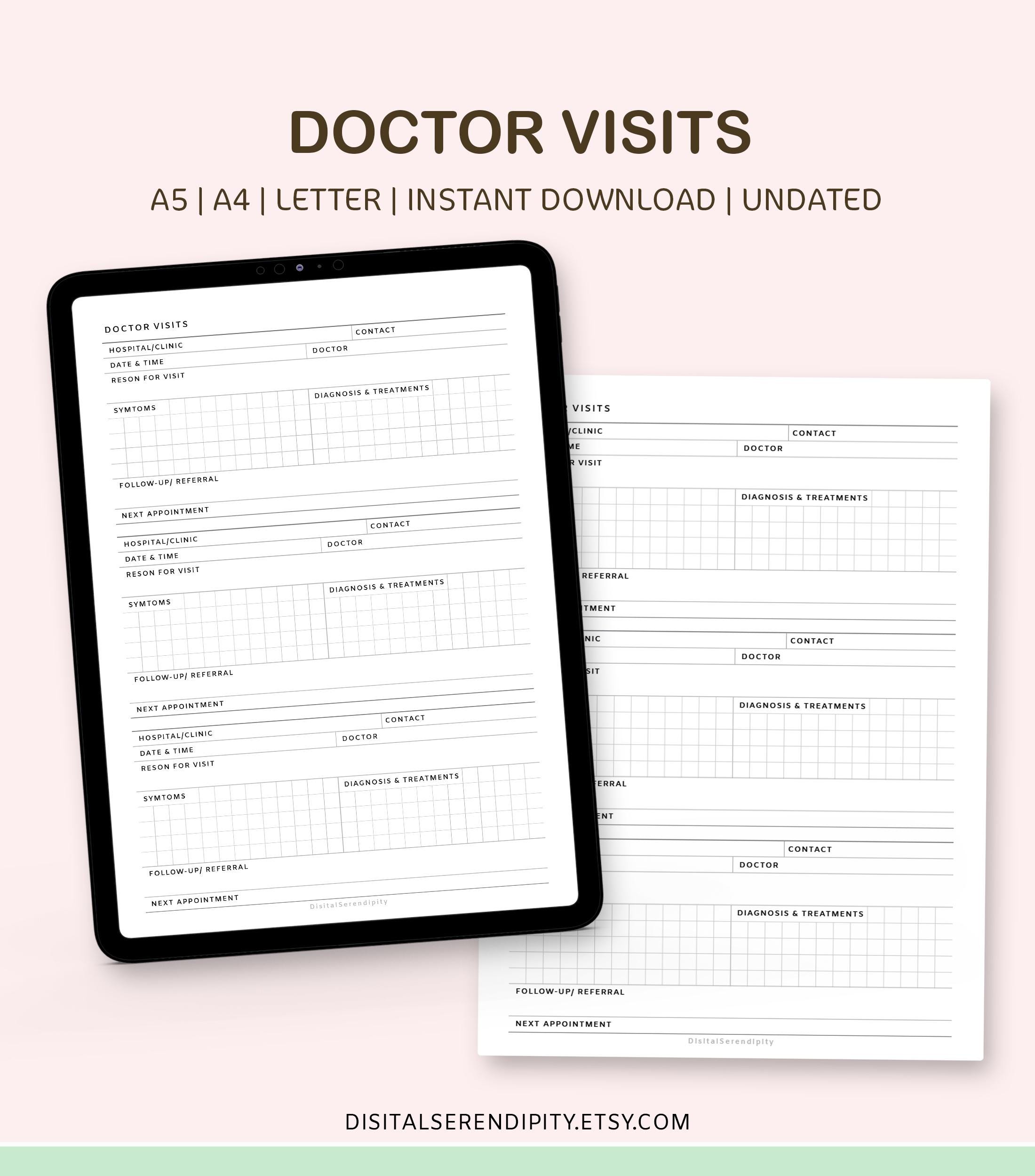 Doctor Visits Template/ A5 Printable Planner Insert/ Medical ...