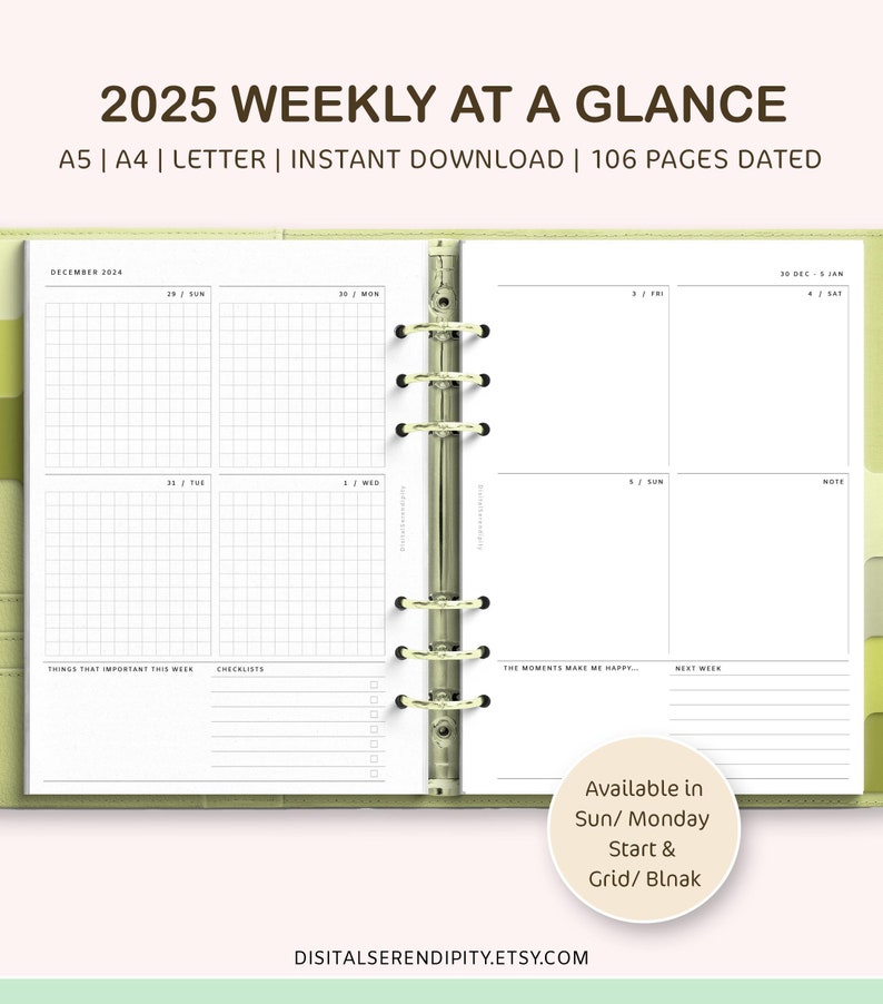 2025 Weekly Planner Printable: A4/a5/letter Sizes (digital Download) - Etsy