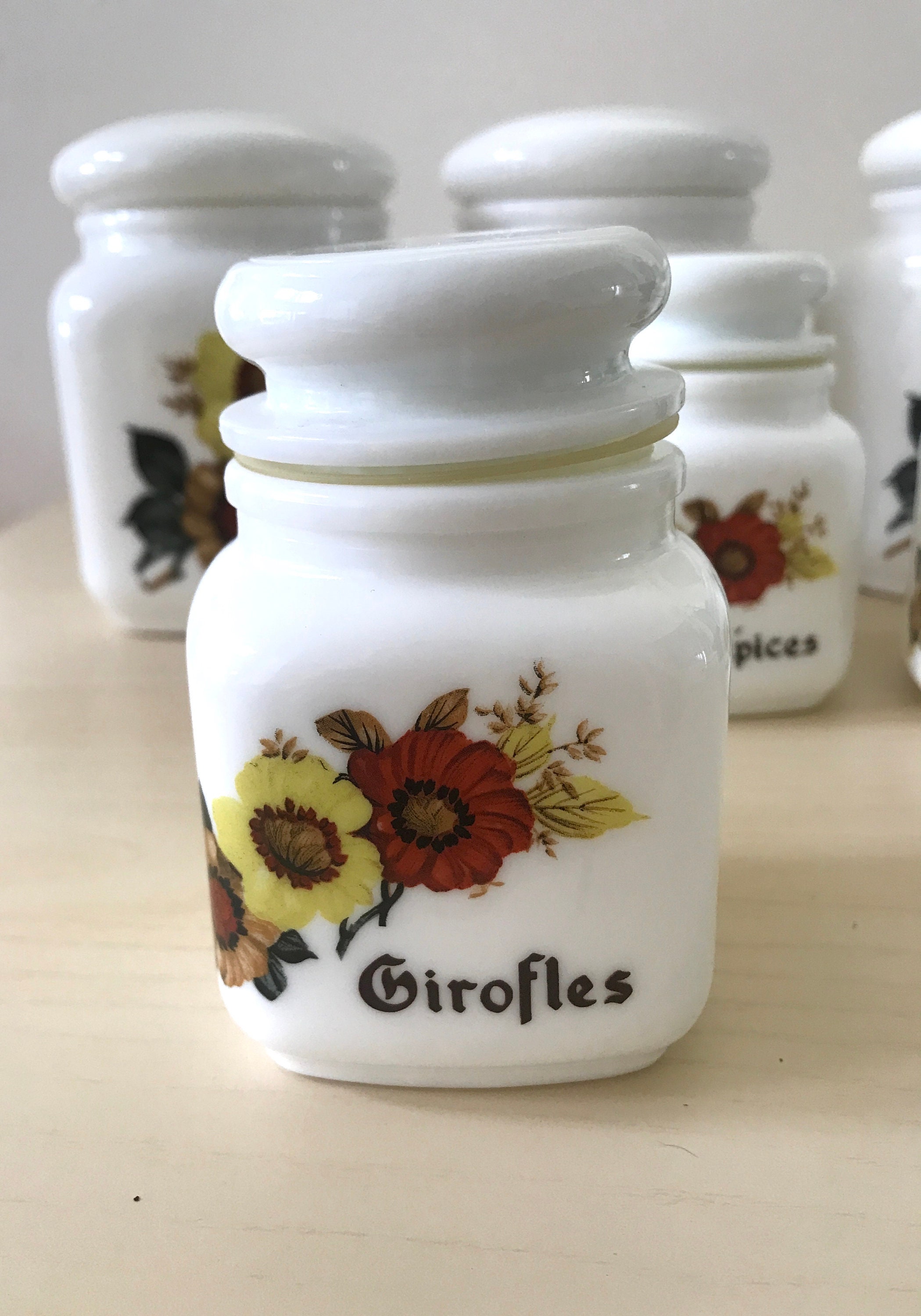 Pots à épices vintage en opaline blanche et à décor floral - Etsy France