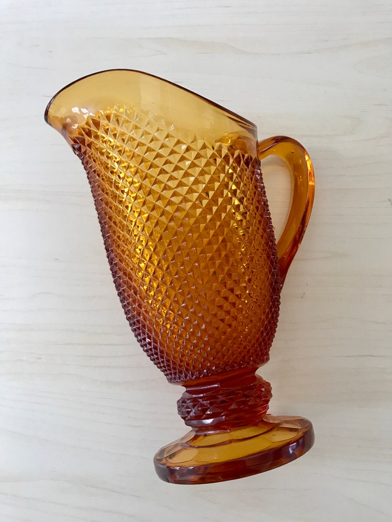 Vintage Water Pitcher in Amber Cut Glass - Etsy