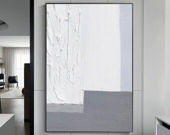 Large Minimalist White Abstract Painting White Modern 3D Textured Wall Art Large White Abstract ...