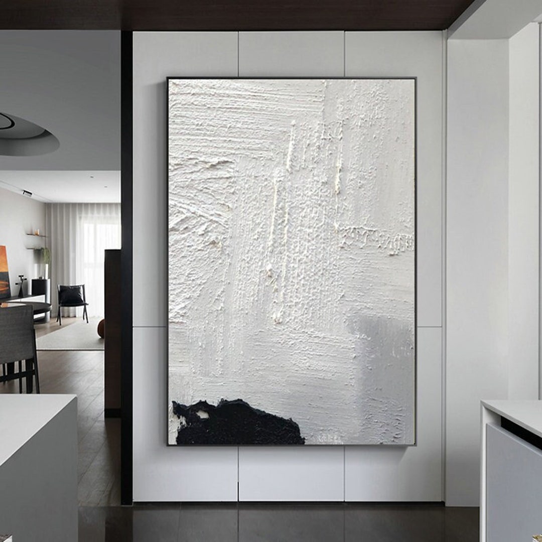 Large Nordic White Abstract Painting, White 3D Texture Painting, White ...