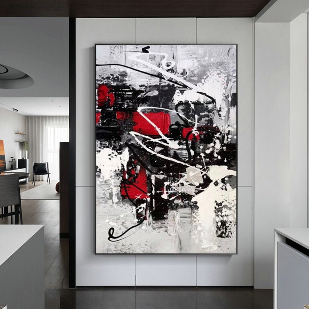 Large Original Red Abstract Painting Gray Minimalist Art Red - Etsy