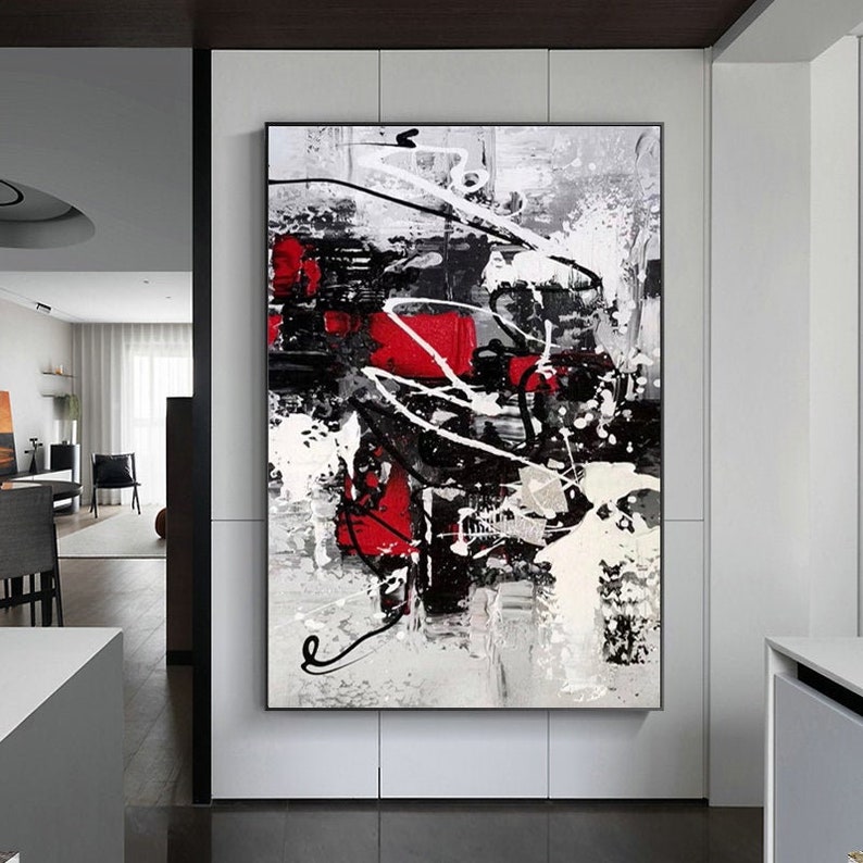 Large Original Red Abstract Painting Gray Minimalist Art Red | Etsy