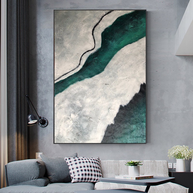 Minimal Gray and Green Canvas Wall Art Large Abstract - Etsy