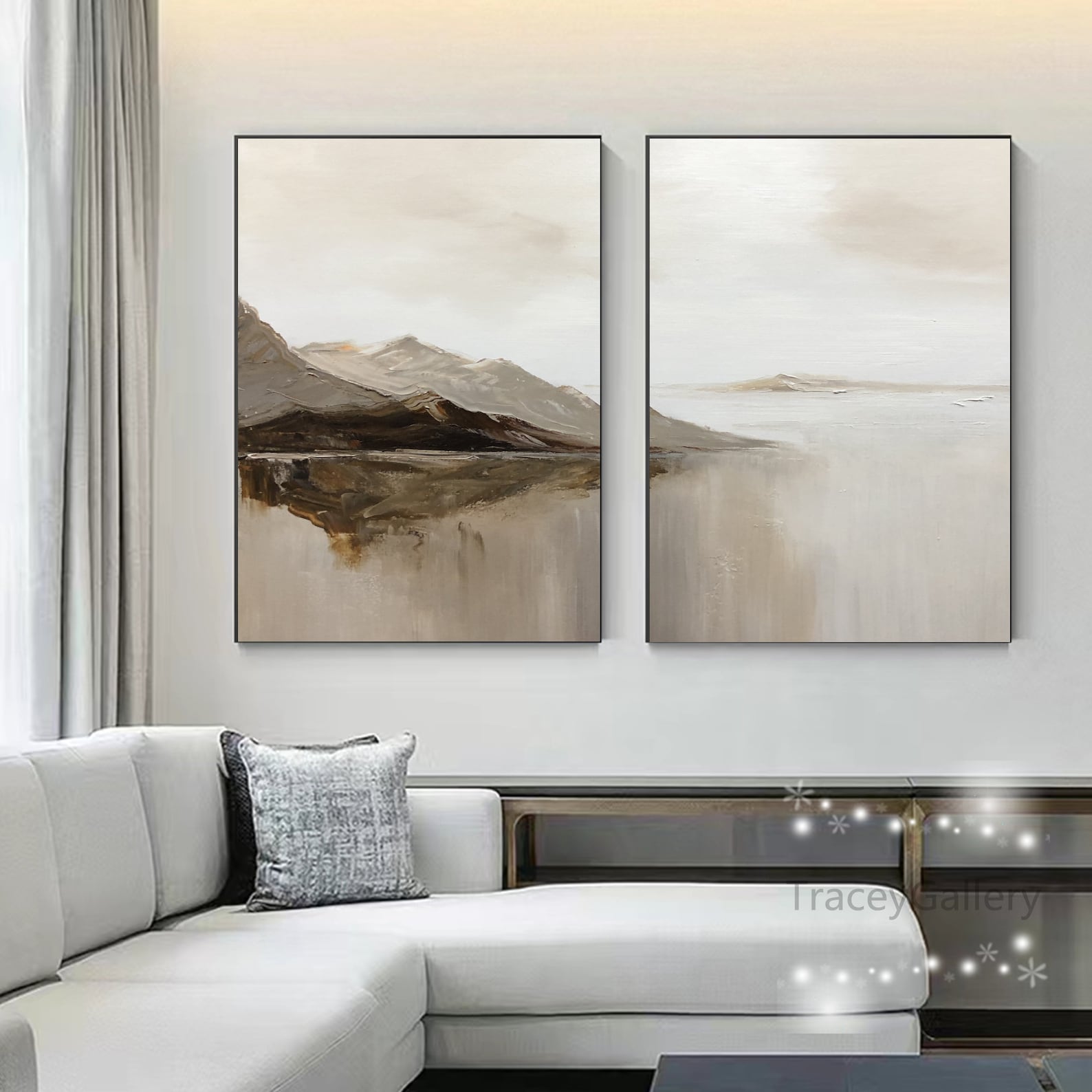 Set of 2 Beige Abstract Painting Original Beige Painting - Etsy