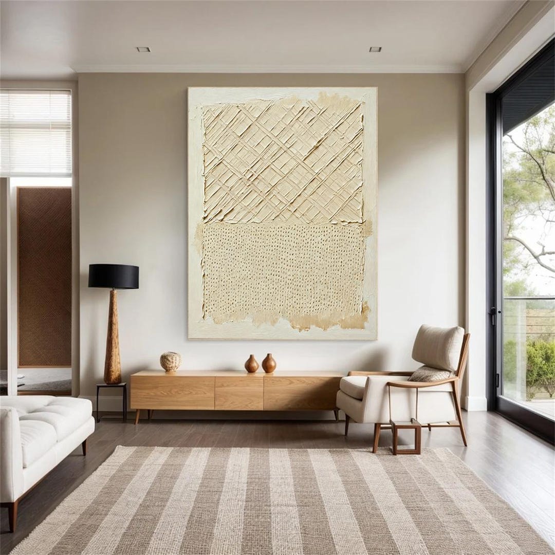 Giant Oversized Wabi Sabi Wall Art - 3D Beige Textured Plaster Painting ...