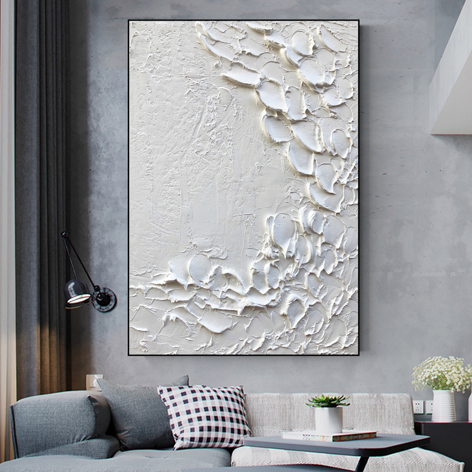 Large White Textured Abstract Painting White Textured Wall Art White ...