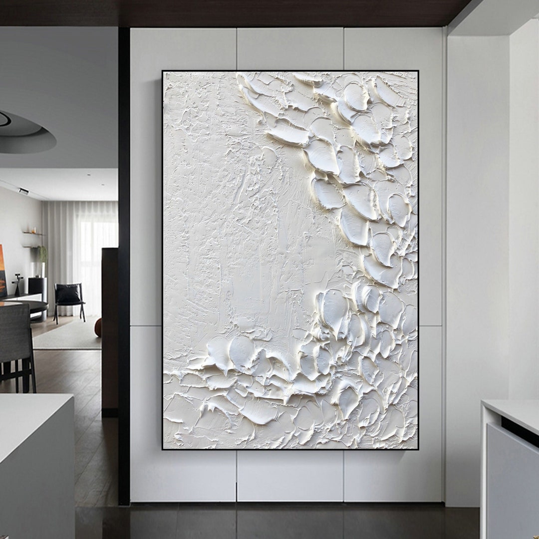 Large White Textured Abstract Painting White Textured Wall Art White ...