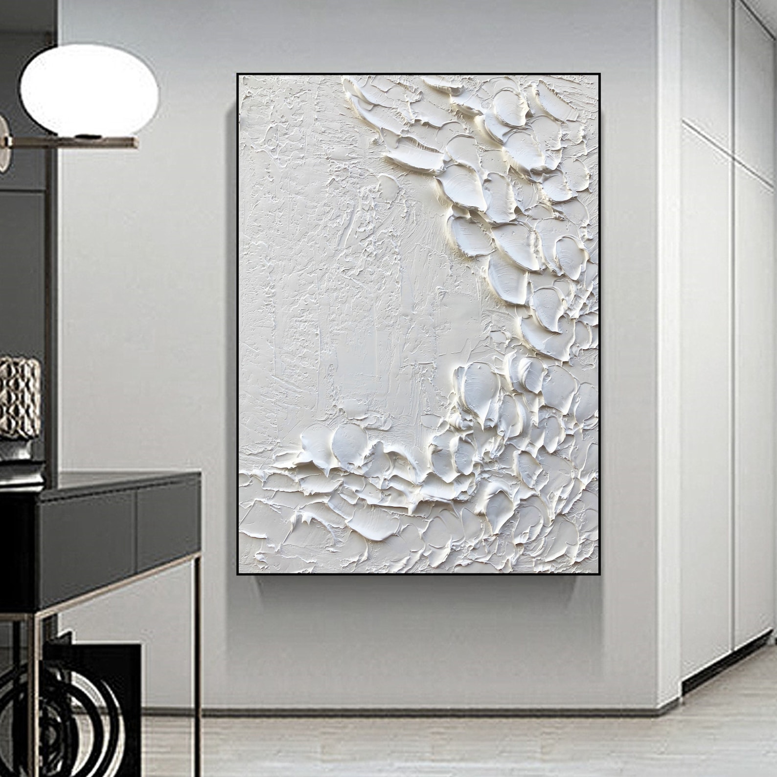 Large White Textured Abstract Painting White Textured Wall Art White ...