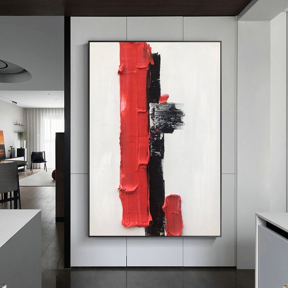 Red Abstract Paintingwhite 3D Textured Paintingblack Modern - Etsy