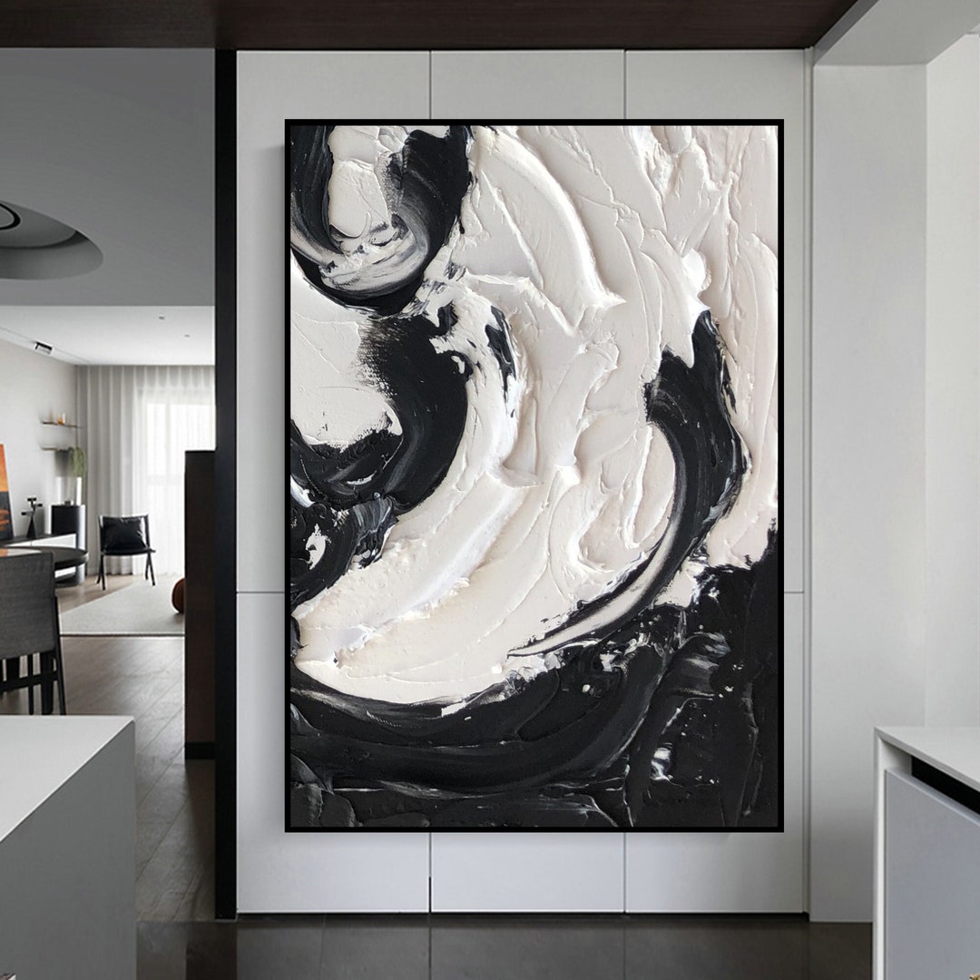 Black White Minimalist Painting Black White Wall Art Black - Etsy