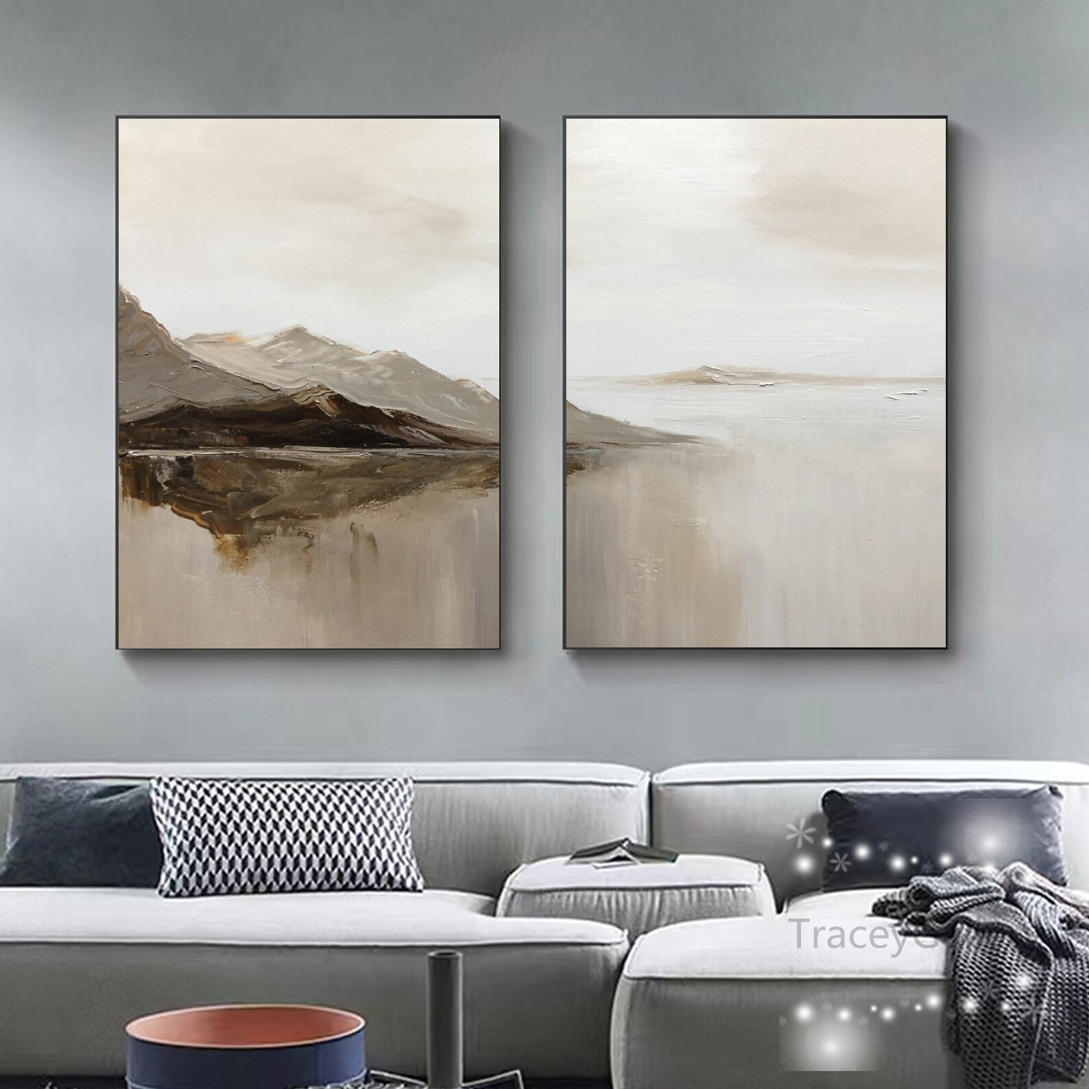 Set of 2 Beige Abstract Painting Original Beige Painting - Etsy
