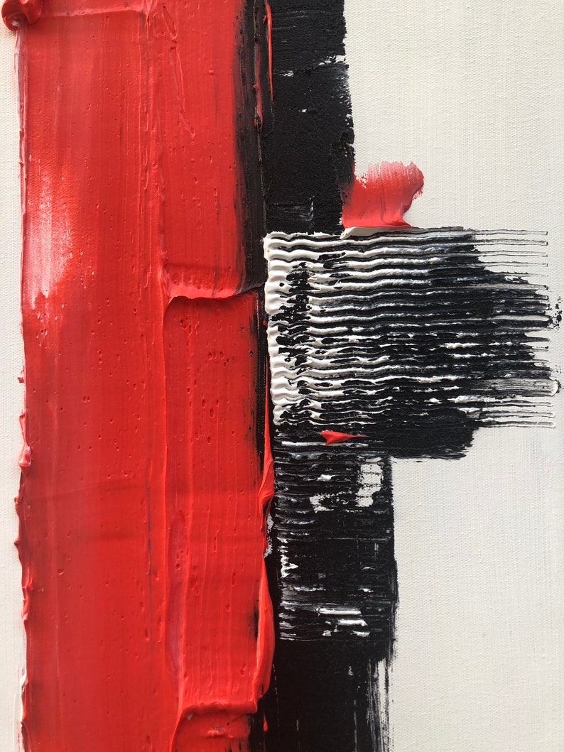 Red Abstract Paintingwhite 3D Textured Paintingblack Modern - Etsy